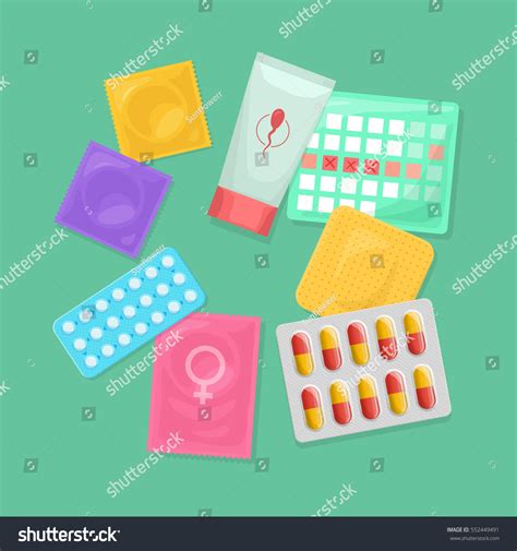Safe Sex Birth Control Set Contraception Stock Illustration
