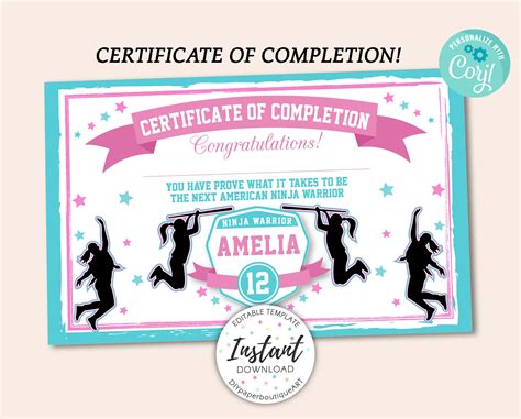 Ninja Warrior Certificate Certificate Of Completion Course Completion