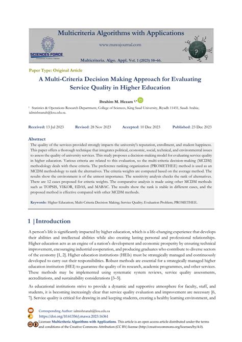 Pdf A Multi Criteria Decision Making Approach For Evaluating Service Quality In Higher Education