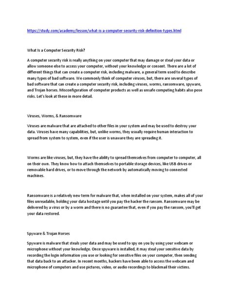 What Is A Computer Security Risk Pdf Computer Virus Antivirus Software