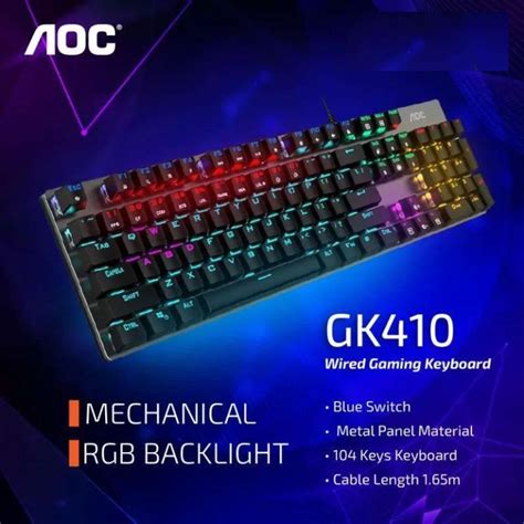 AOC Mechanical RGB Gaming Keyboard Keys Full RGB Lights Blue Clicky Switch Computers