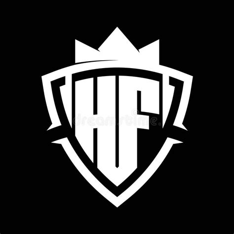 Hf Letter Monogram With Triangle Curve Shield Shape With Crown White And Black Background Color