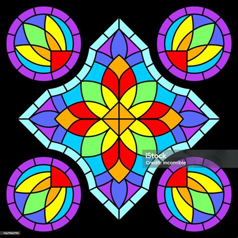 고딕 양식의 스테인드 글라스 창 중세 모자이크 타일 질감 벡터에 대한 스톡 벡터 아트 및 기타 이미지 벡터 스테인드글라스