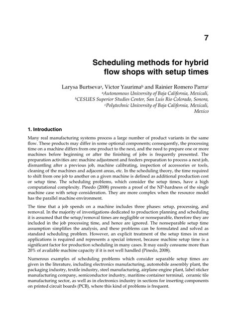 Pdf Scheduling Methods For Hybrid Flow Shops With Setup Times