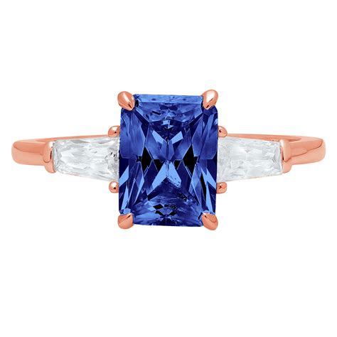 1 5 Ct Emerald Cut Simulated Tanzanite 3 Stone 18k Rose Gold Womens