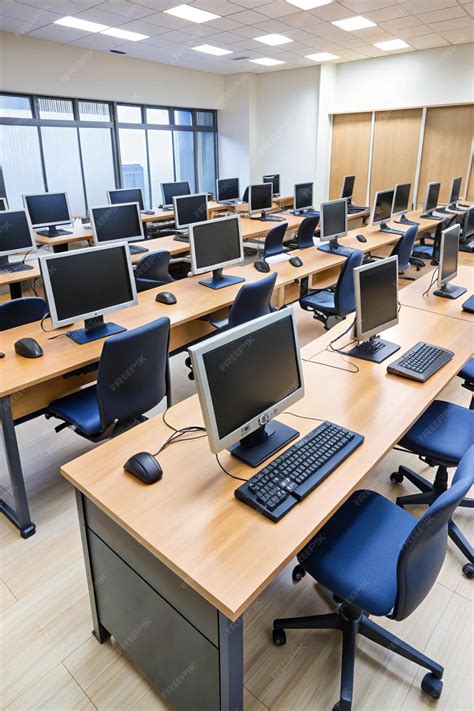 Empty Computer Classroom Interior With Classroom Elements Premium Ai Generated Image
