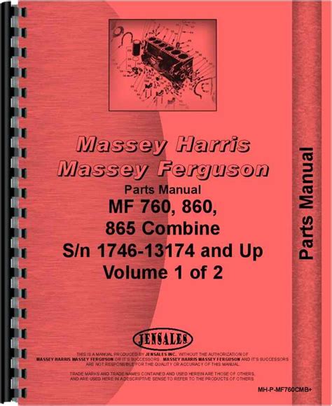 Massey Ferguson 860 Combine Parts Manual
