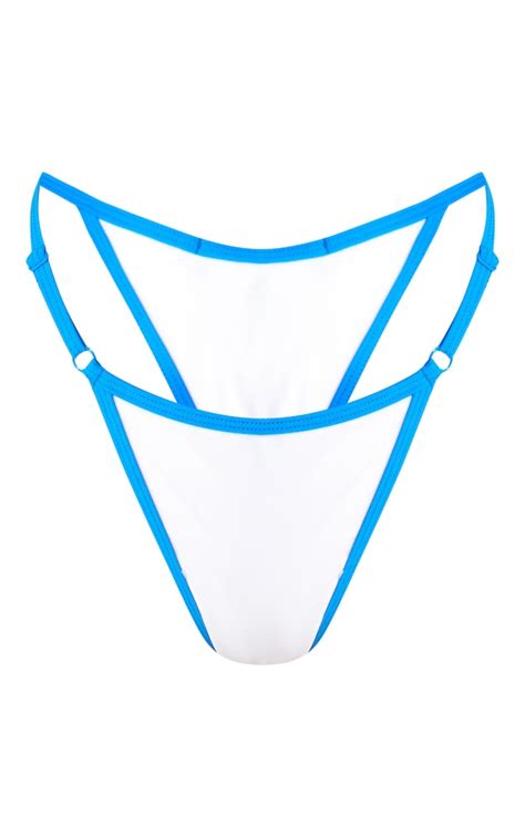 White Contrast Binding String Tanga Bikini Bottoms Swimwear Plt