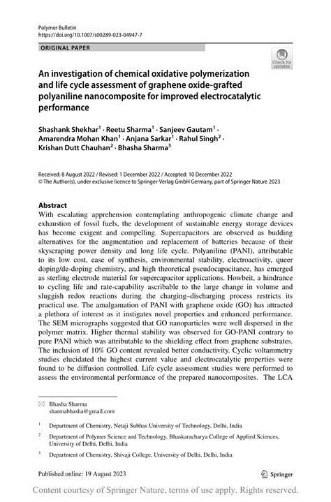 An Investigation Of Chemical Oxidative Polymerization And Life Cycle