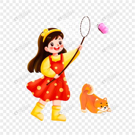 나비를 잡는 소녀 Png 일러스트 무료 다운로드 Lovepik