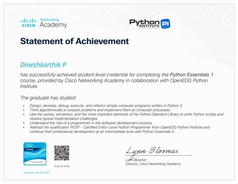 Python Certification Cisconetworkingacademy Openedg Pcep Dinesh