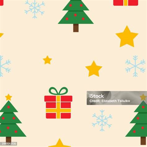 크리스마스 트리 선물 눈송이와 별 평면 디자인과 만화 새해 패턴 0명에 대한 스톡 벡터 아트 및 기타 이미지 0명 12월