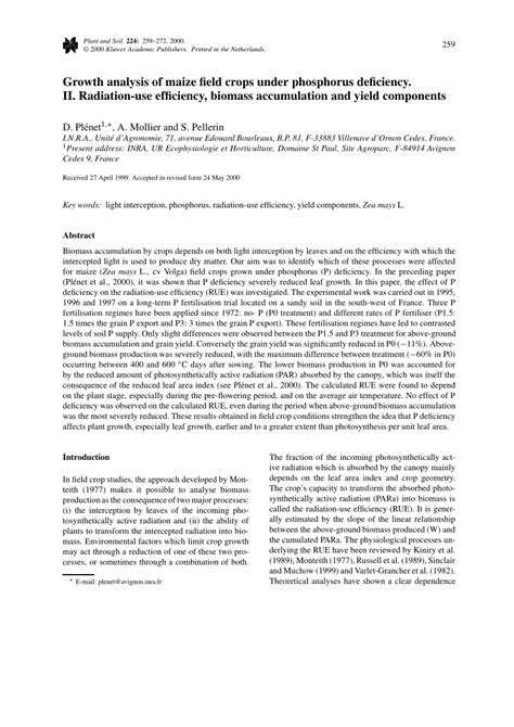 Pdf Growth Analysis Of Maize Field Crops Under Phosphorus Deficiency Ii Radiation Use