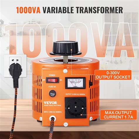 Vevor 1000va Auto Variable Voltage Transformer 33 Amp 230v Input 0