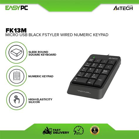 A4Tech FK13M A4tech Fstyler Wired Numeric Keypad Micro USB Black Sleek Round Square Keyboard