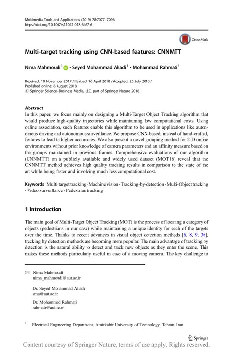 Multi Target Tracking Using Cnn Based Features Cnnmtt Request Pdf
