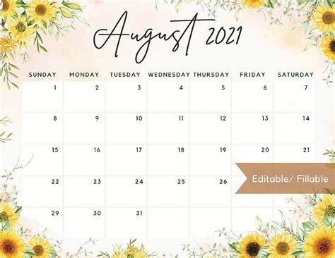August Calendar Theme