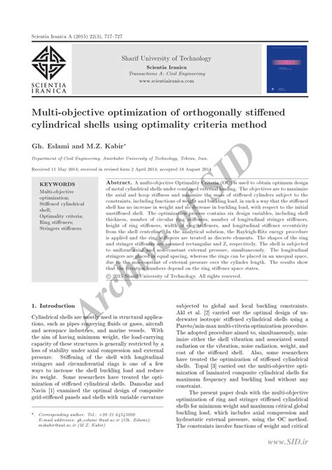 Pdf Multi Objective Optimization Of Orthogonally Stiffened