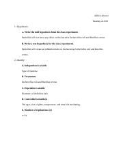 Lab Assignment Bacteria Docx Ashley Alvarez Tuesday At Hypothesis A Write The Null