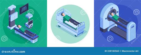 Hospital 3 Isometric Background Compositions Concept With Diagnostic