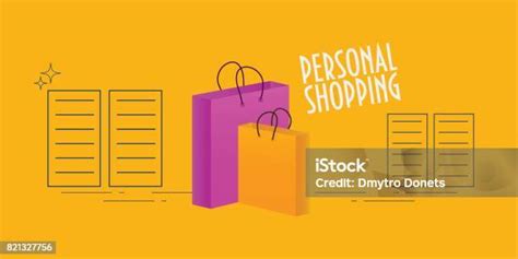 개인 구매자 프로 모션에 대 한 그림을 벡터 가방 쇼핑 및 선반 쇼핑 텍스트 개인 쇼핑입니다 가방에 대한 스톡 벡터 아트 및 기타 이미지 Istock