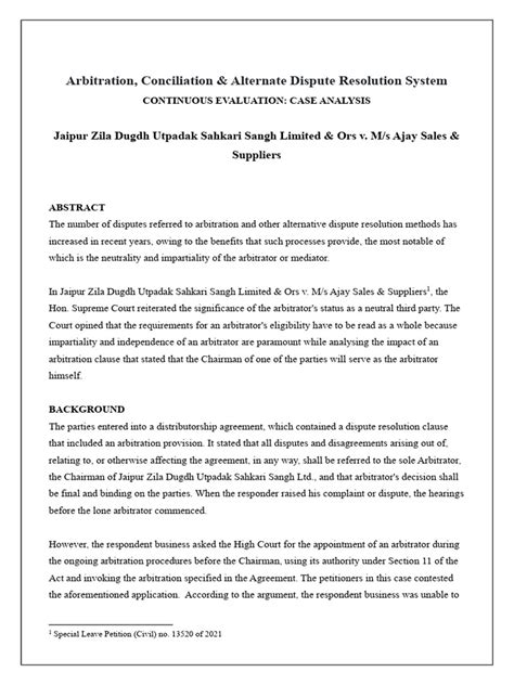 20bal097 Adr Case Analysis Pdf Arbitration Alternative Dispute