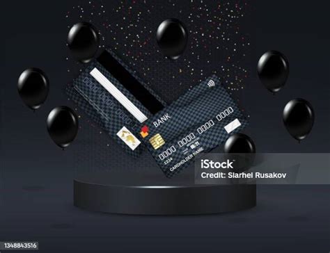 풍선에 검은 신용 카드와 오듐 검은 금요일 판매 벡터 직불 카드와 검은 배경색색색 블랙 프라이데이 세일 라벨 배너 전단지 엽서용