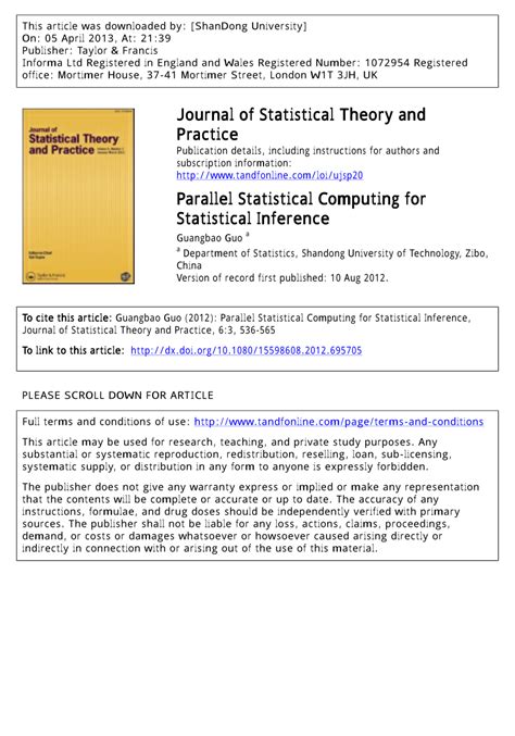 Pdf Parallel Statistical Computing For Statistical Inference