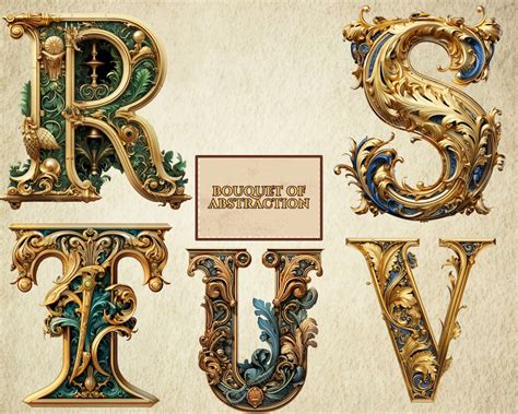 Illuminated Golden Initials Full Alphabet High Quality Clip Art