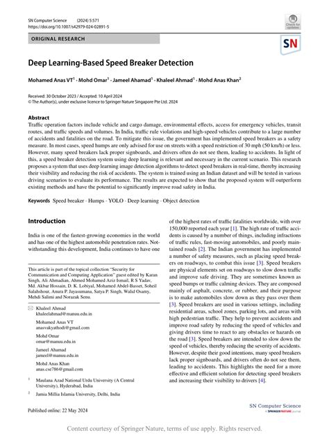 Deep Learning Based Speed Breaker Detection Request Pdf
