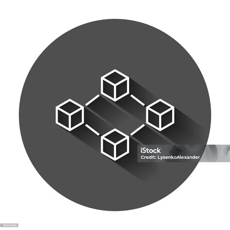 평면 스타일에서 Blockchain 기술 벡터 아이콘입니다 긴 그림자와 암호화 큐브 블록 그림입니다 Blockchain 알고리즘