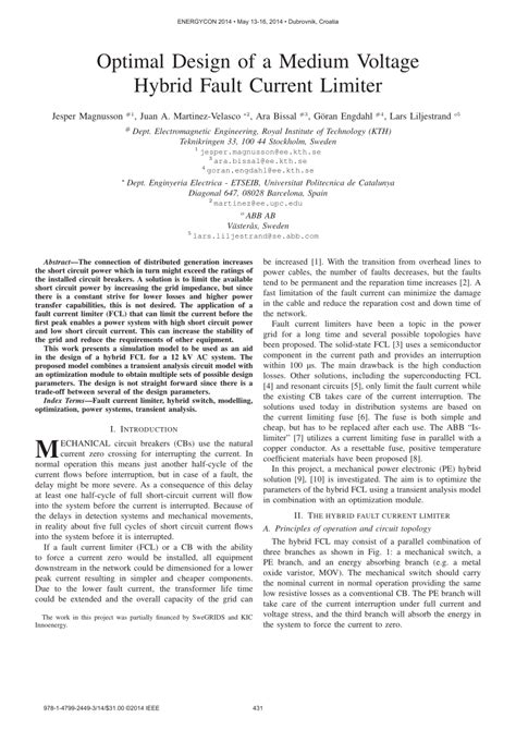 Pdf Optimal Design Of A Medium Voltage Hybrid Fault Current Limiter