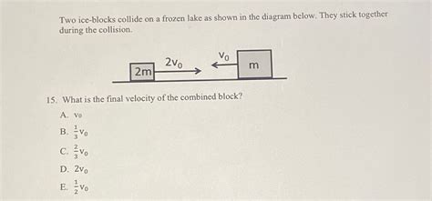 Solved Two Ice Blocks Collide On A Frozen Lake As Shown In Chegg