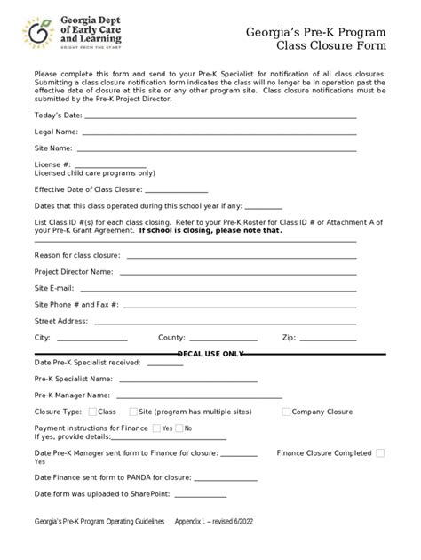 Appendixlclassclosuregeorgias Pre K Program Class