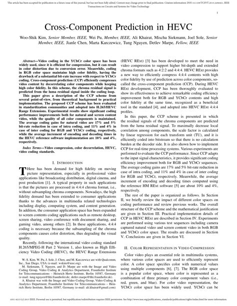 Pdf Cross Component Prediction In Hevc