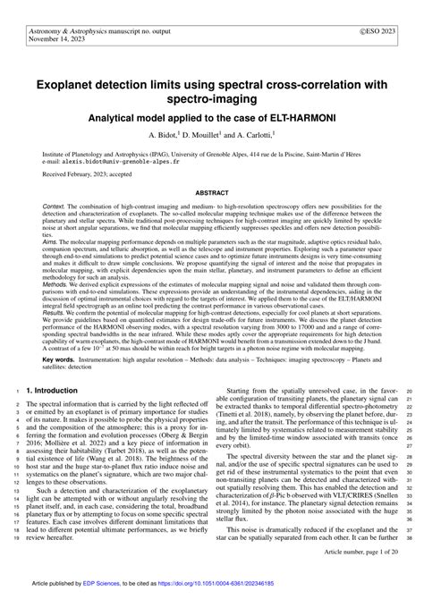 Pdf Exoplanet Detection Limits Using Spectral Cross Correlation With Spectro Imaging