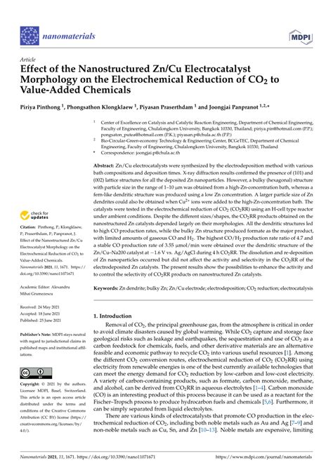 Pdf Effect Of The Nanostructured Zncu Electrocatalyst Morphology On