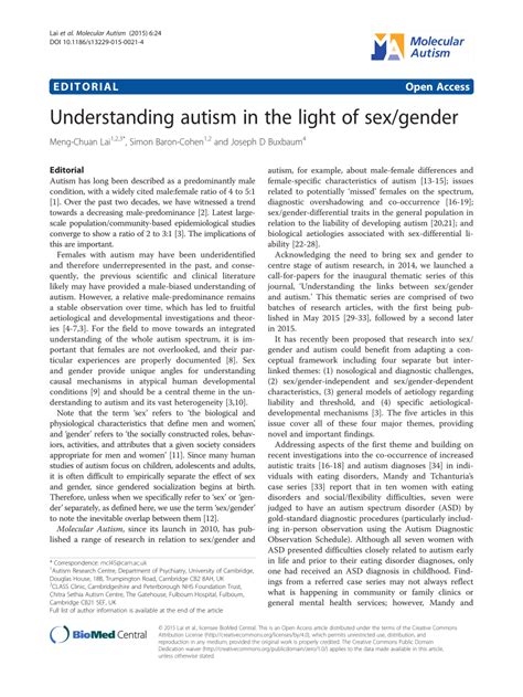 Pdf Understanding Autism In The Light Of Sexgender