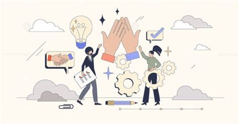 team collaboration and work partnership tiny person neubrutalism