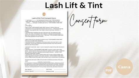 Lash Lift And Lash Tint Consent Form With Patch Test I Esthetician Business Form I Editable