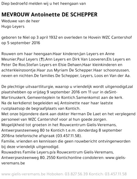 Antoinette De Schepper † 05 09 2016 Inmemoriam