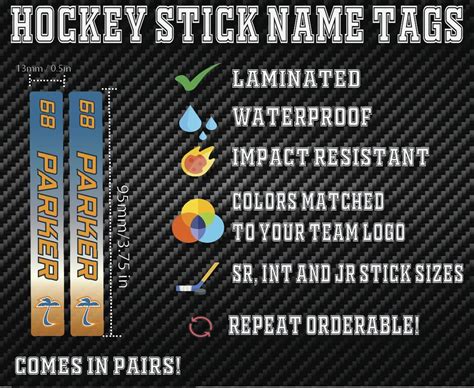 Personalized Hockey Stick Name Tags With Team Logos And Colors Etsy Uk
