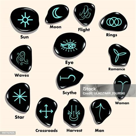 마녀 룬 세트 돌에 새겨진 위칸 신화 기호 흰색에 고대 신비의 상징 벡터 그림입니다 무당에 대한 스톡 벡터 아트 및 기타 이미지 무당 예측 개체 그룹 Istock