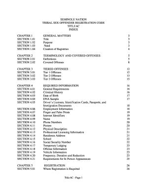 Fillable Online Sno Nsn SEMINOLE NATION TRIBAL SEX OFFENDER REGISTRATION CODE Sno Nsn Fax
