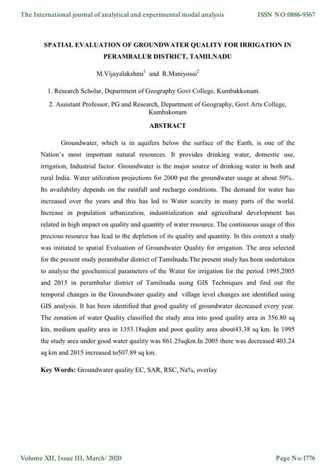 Spatial Evaluation Of Groundwater Quality For Irrigation In Perambalur District Tamilnadu Docslib