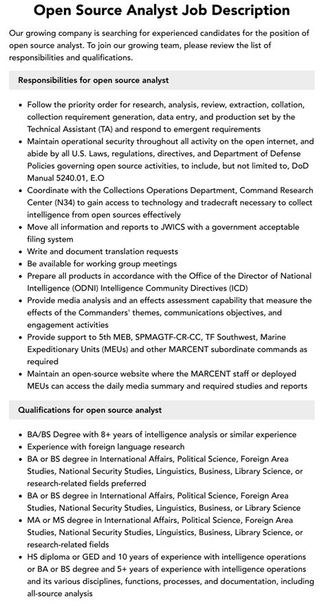 Open Source Analyst Job Description Velvet Jobs