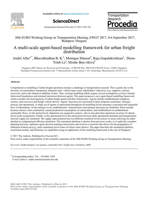 Pdf A Multi Scale Agent Based Modelling Framework For Urban Freight Distribution