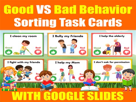 Good Behavior VS Bad Behavior Printable Digital Task Cards For Early