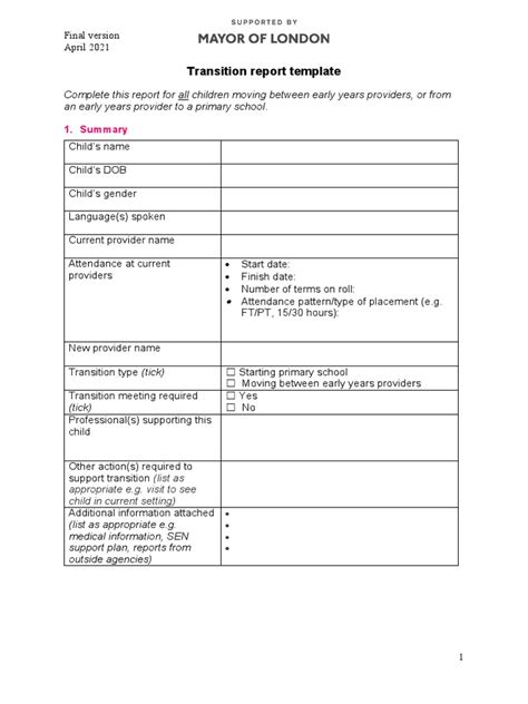 Send Group Transition Report Template Final Version Pdf