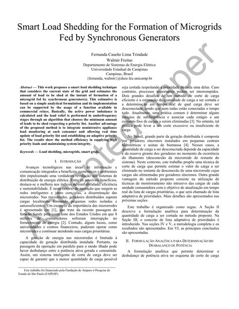 Pdf Smart Load Shedding For The Formation Of Microgrids Fed By Synchronous Generators